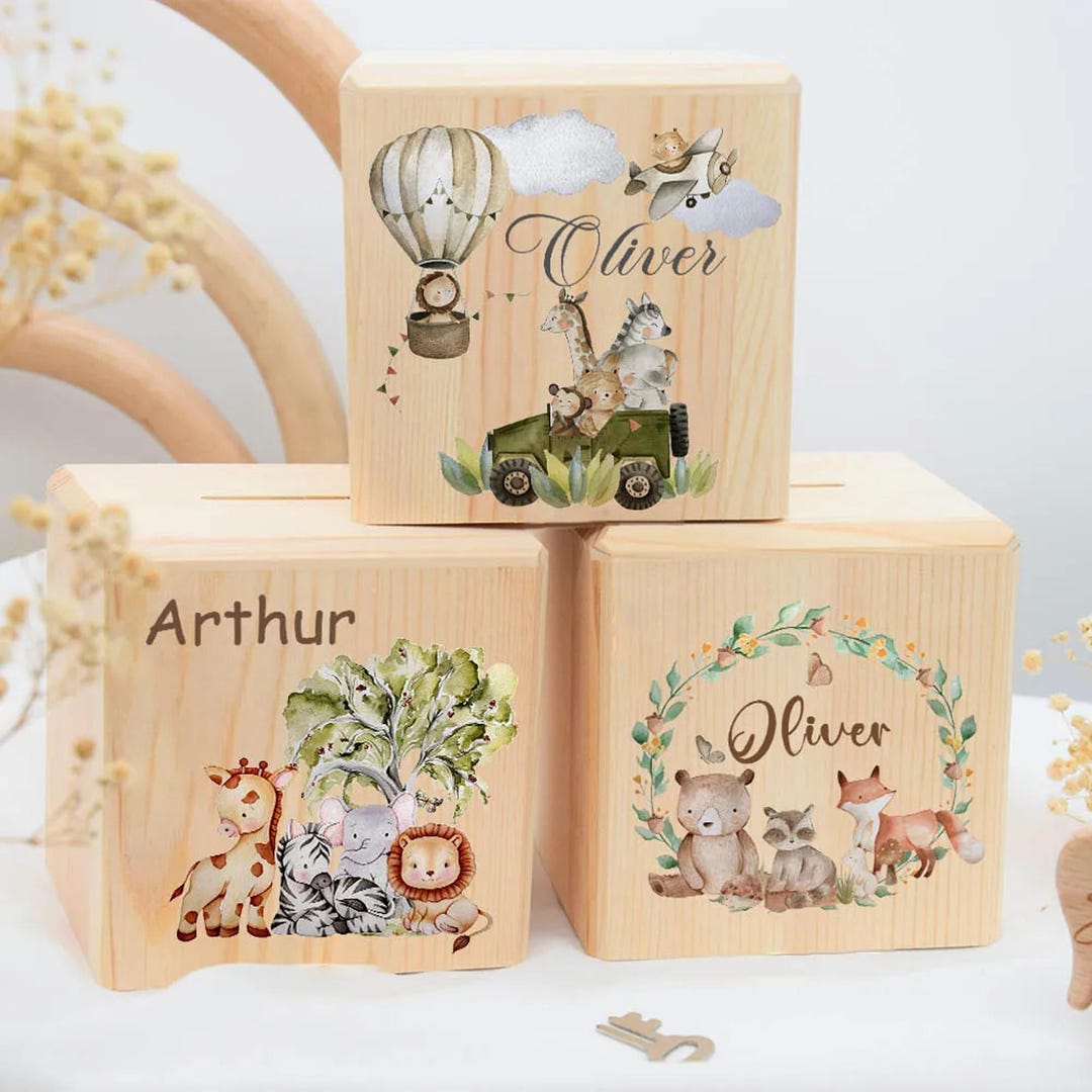 Personalized Wooden Coin Piggy Bank for Kids Boys Girls Custom Name Box ...