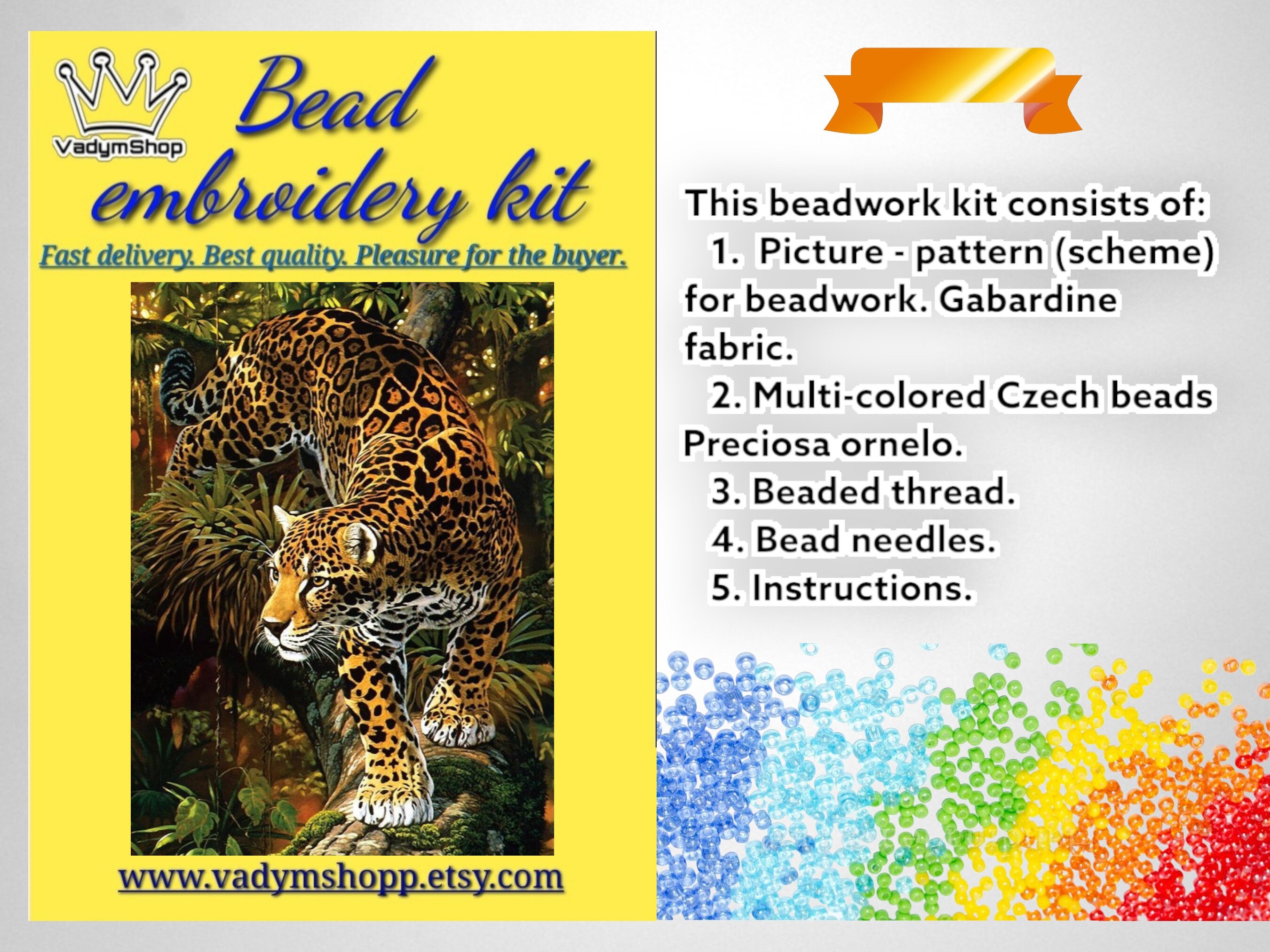 DIY Bead Embroidery Kit predator Tigers. Beaded Needlework. Beadwork ...