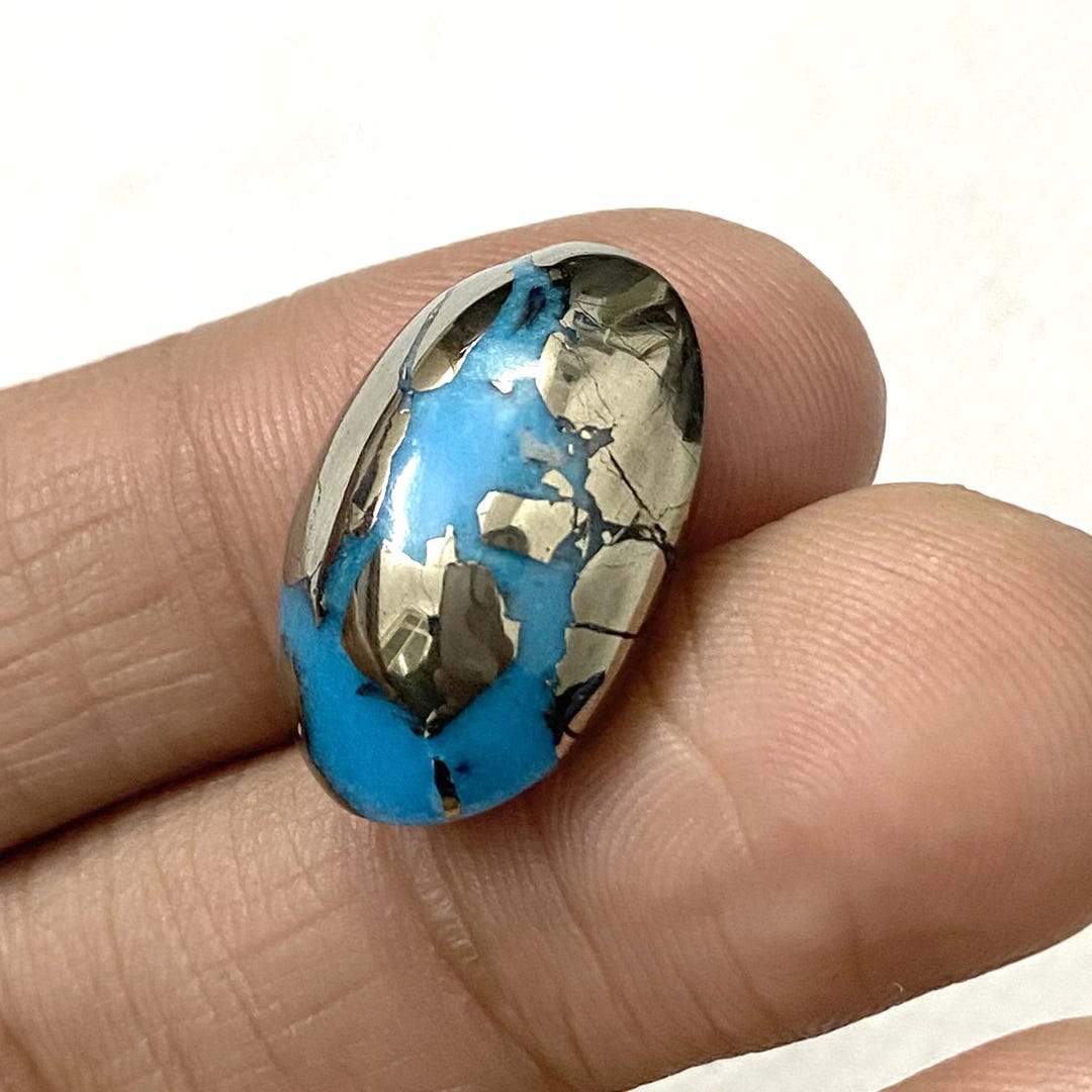 30 Cts 100% Natural Pyrite Turquoise Cabochon Gemstone Size 23x15x9 Mm ...
