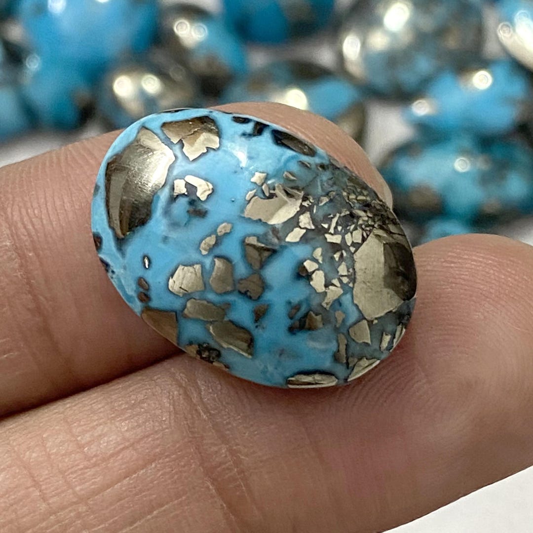 31 Cts 100% Natural Pyrite Turquoise Cabochon Gemstone Size 23x16x9 Mm ...