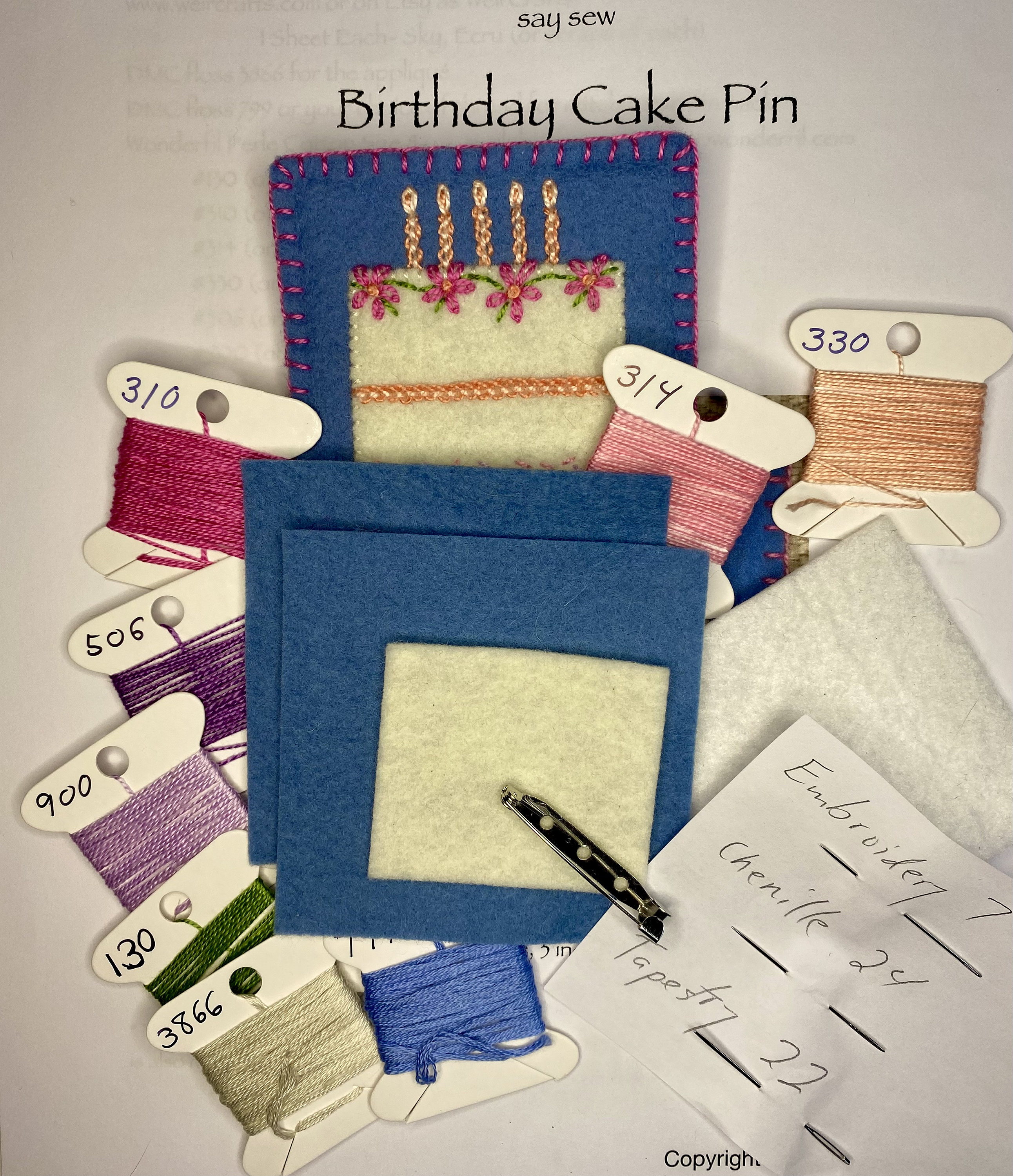 Birthday Cake Pin Kit Wool Felt Appliqué and Embroidery - Etsy