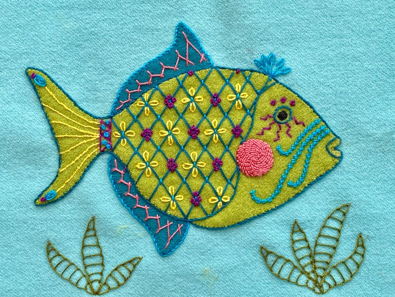 Queen Triggerfish Kit Wool Appliqué With Embroidery Materials and ...