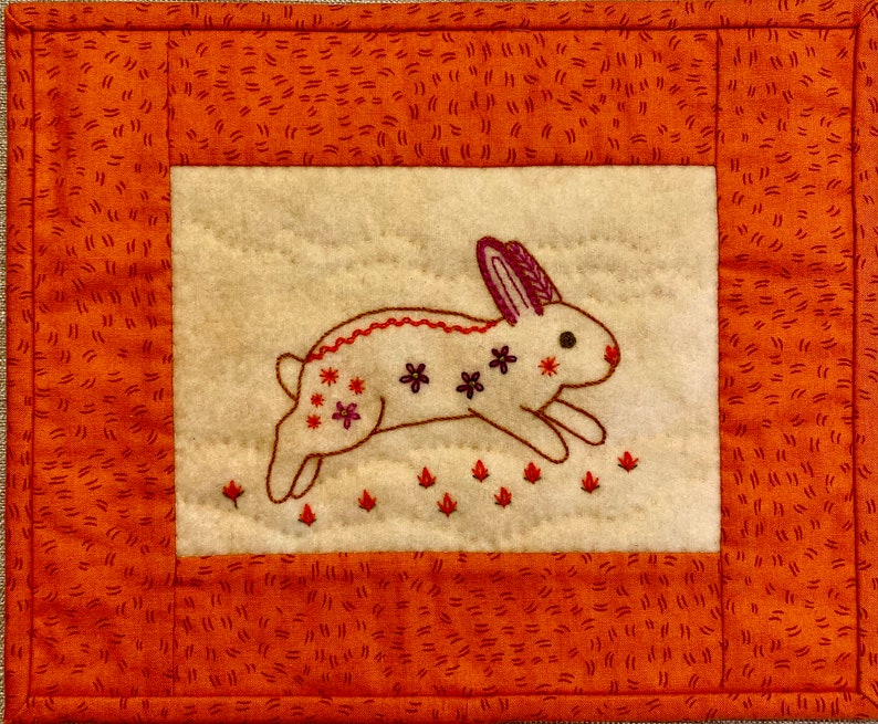 Spotty Rabbit Kit for Embroidered Mini Quilt With Materials and Pattern ...
