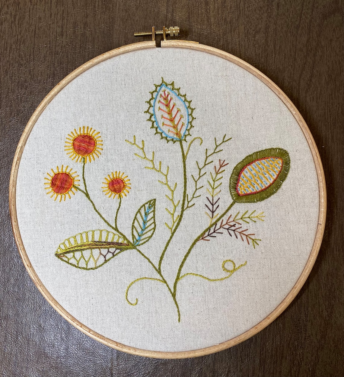 Loop Stitch Leaves Hoop Art PDF Pattern for Hand Embroidery on Linen ...