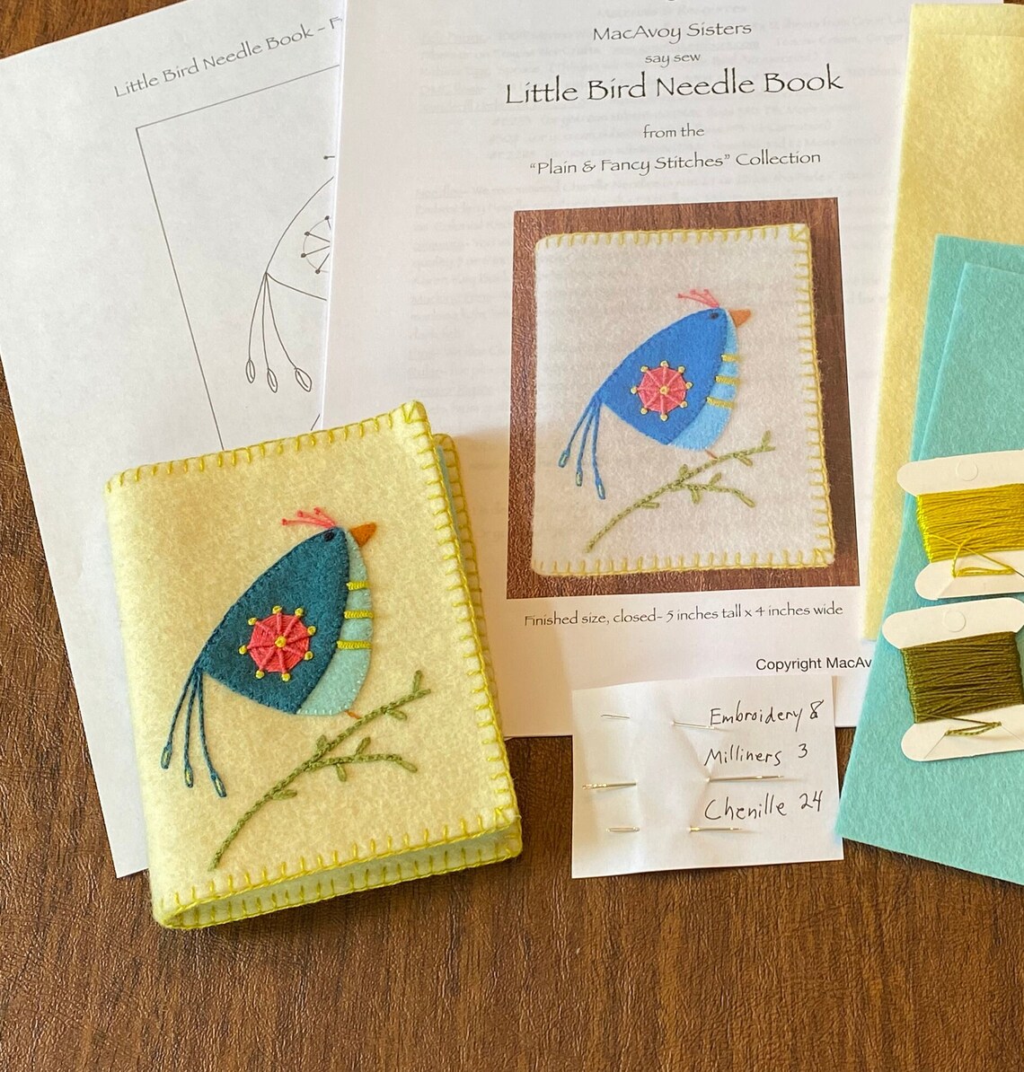Little Bird Needle Book Kit With Pattern and Materials for Appliqué and ...