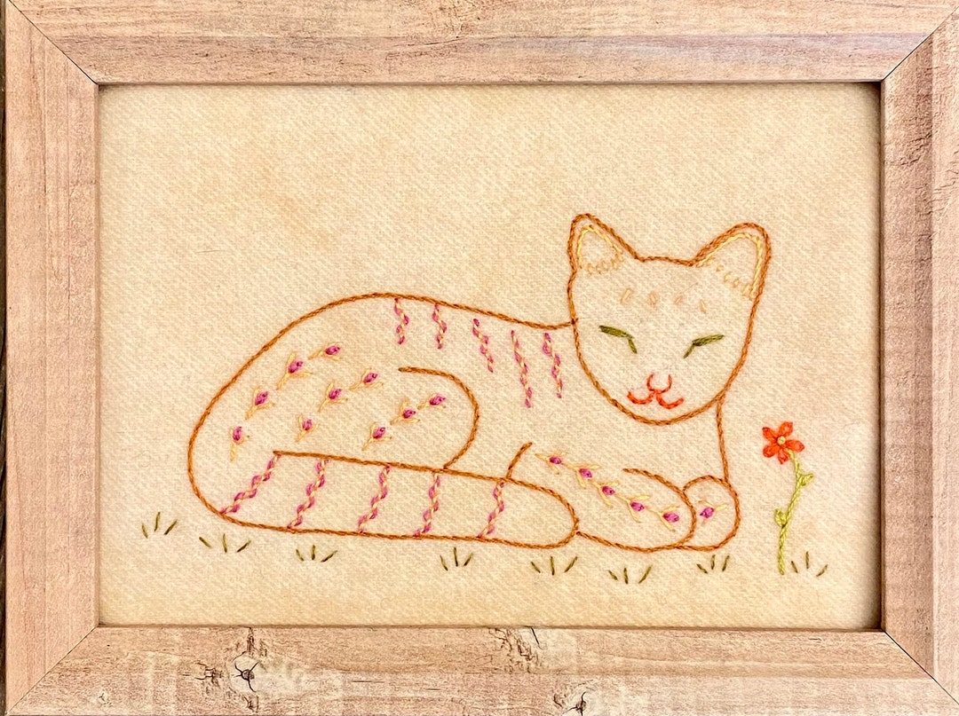 Stripedy Cat PDF Pattern for Hand Embroidery on Wool or Linen Type ...