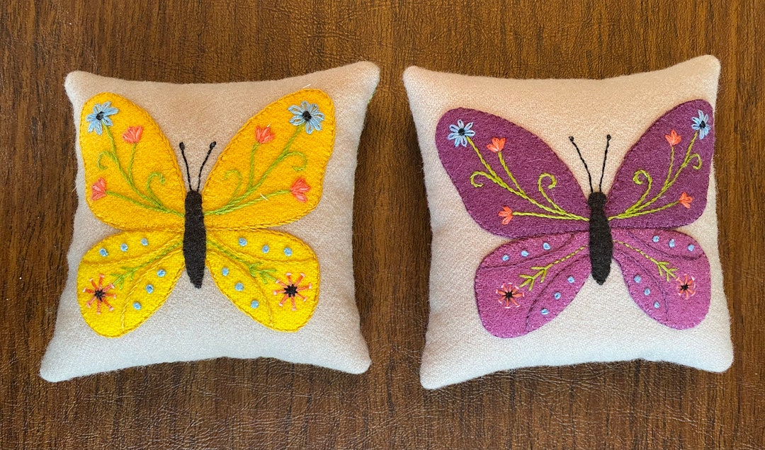 Butterfly Pincushion PDF Pattern for Wool Applique and Embroidery on ...