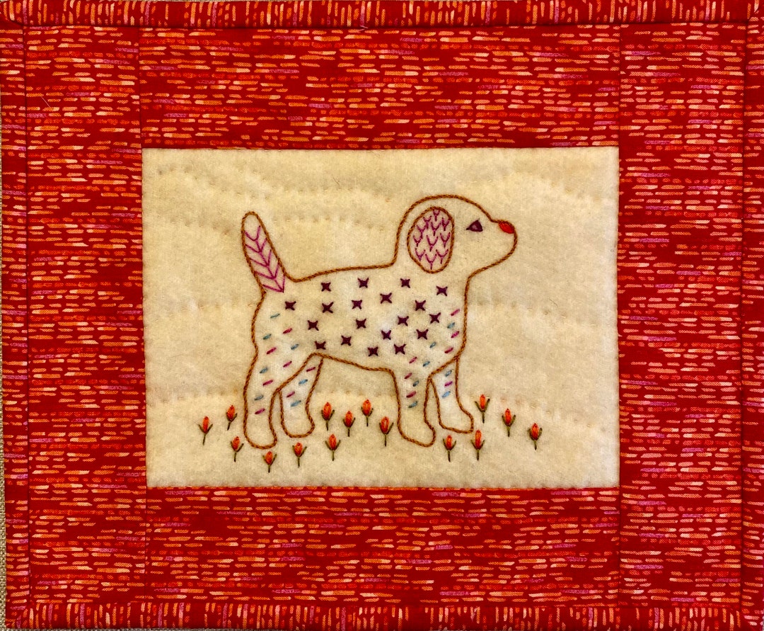 Patchy Dog Kit for Embroidered Mini Quilt With Pattern and Materials - Etsy