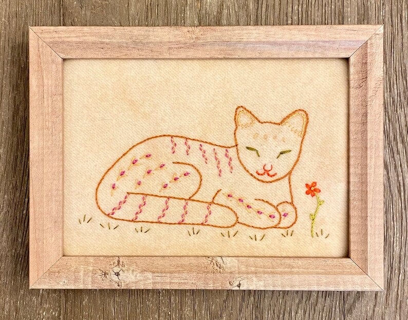 Stripedy Cat PDF Pattern for Hand Embroidery on Wool or Linen Type ...