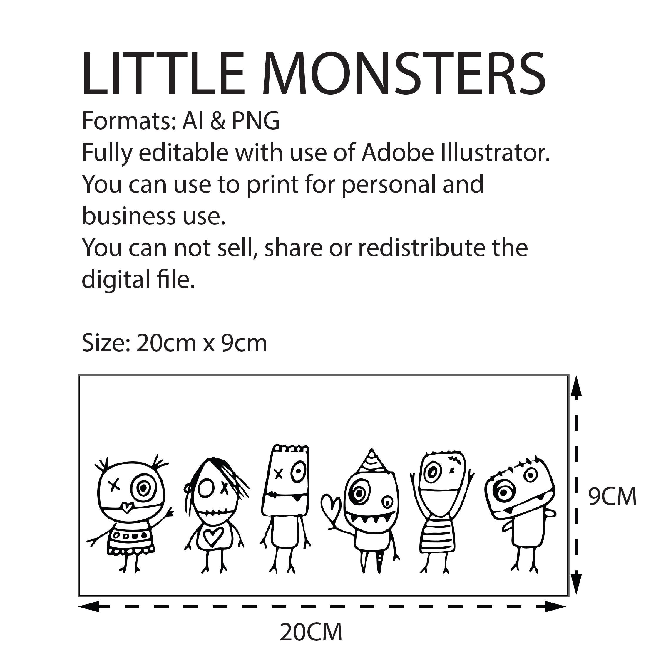 Editable Little Monsters Printable Download for Mugs AI, PNG Dye ...