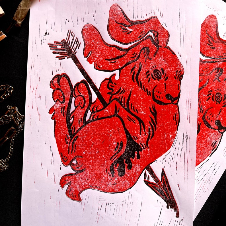 Bunny Linocut Print A4 Size Reduction Print Animal Illustration - Etsy