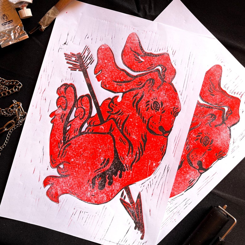 Bunny Linocut Print A4 Size Reduction Print Animal Illustration - Etsy