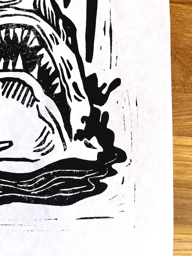 Shark Linocut Print | A4 Size | Lettering Print | Marine Animal ...
