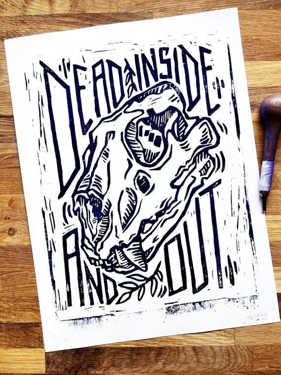 Skull Animal Lino Prints Sugar Skull Linocut Print Etsy UK