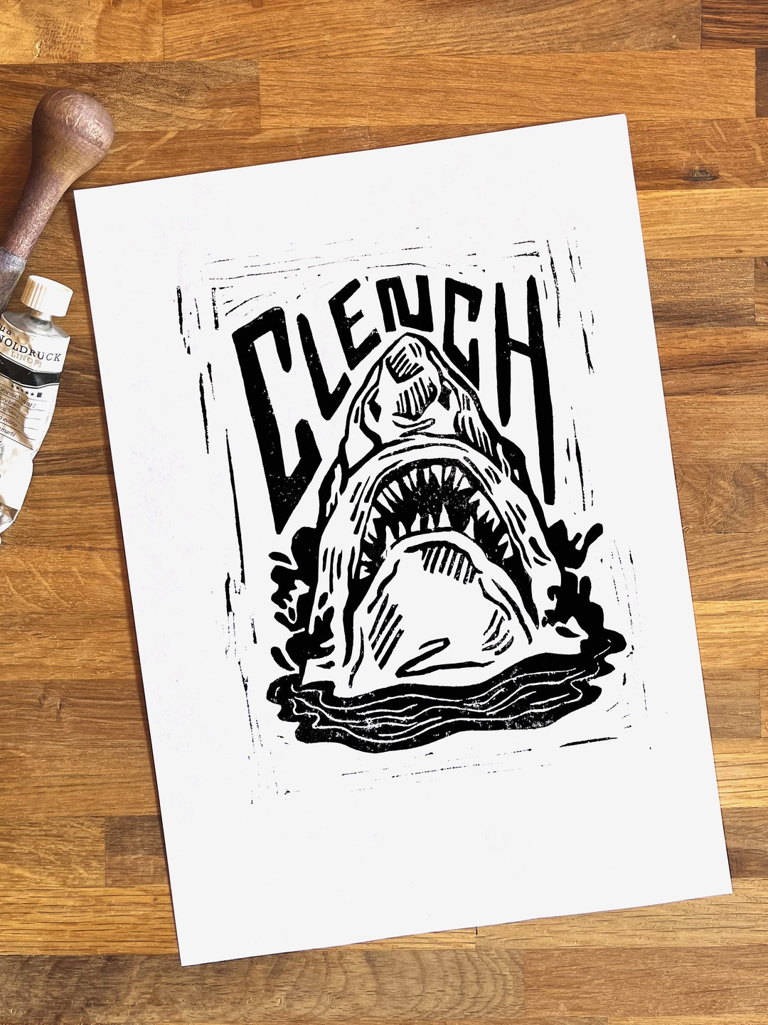 Shark Linocut Print | A4 Size | Lettering Print | Marine Animal ...