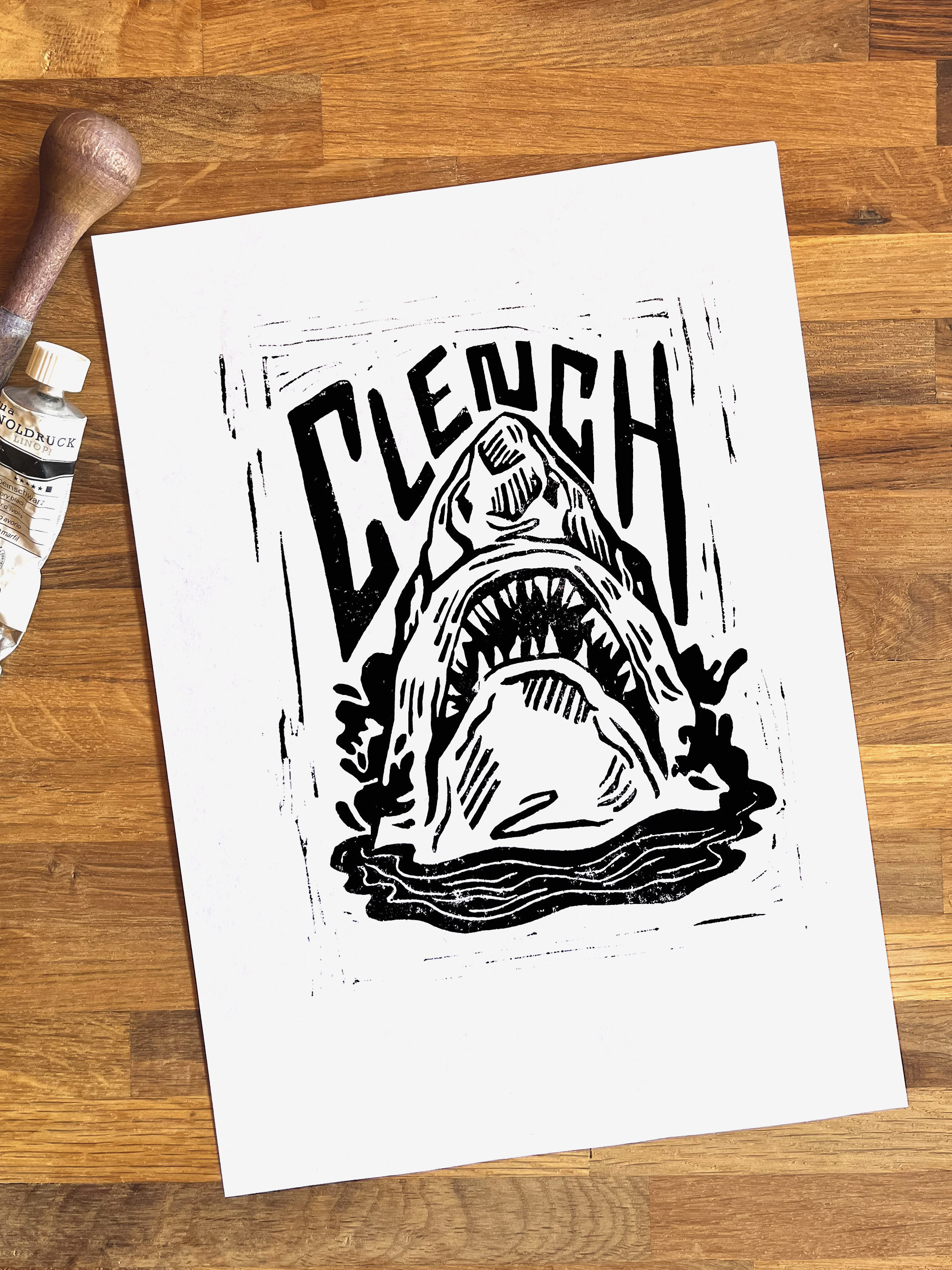 Shark Linocut Print | A4 Size | Lettering Print | Marine Animal ...