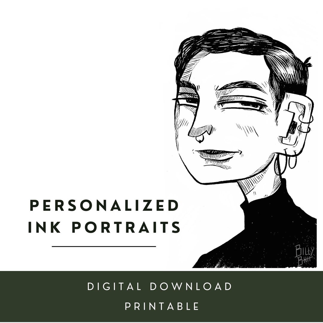 Handmade Ink Portrait Drawings | Comic Style | Digital Download ...