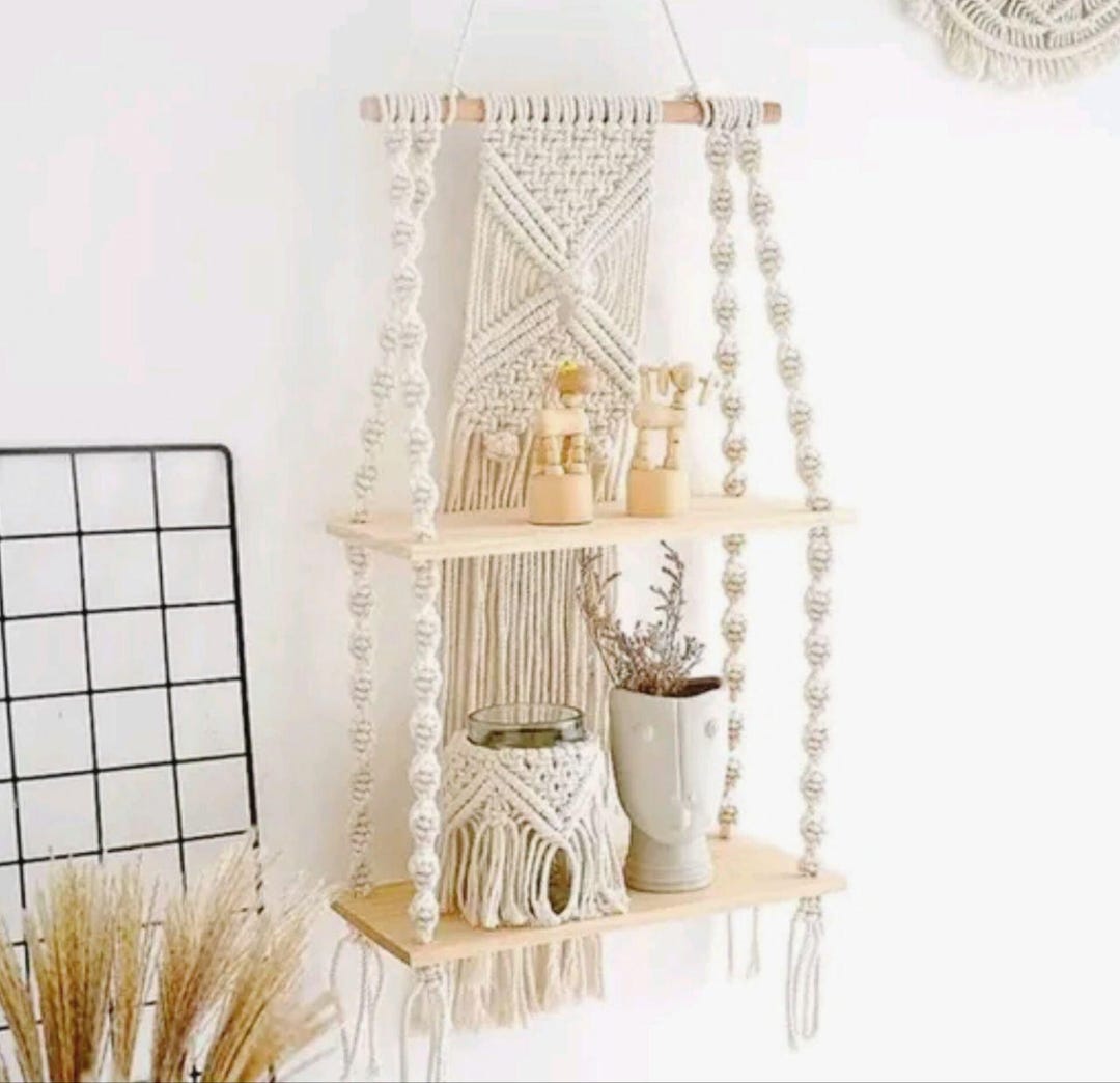 Indian Handmade Boho Macrame Wall Hanging, Wall Decor, Wall Shelves - Etsy