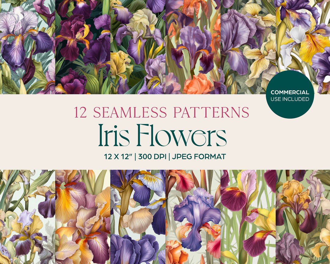 Iris Flowers Seamless Pattern Floral Spring Printable Papers - Etsy
