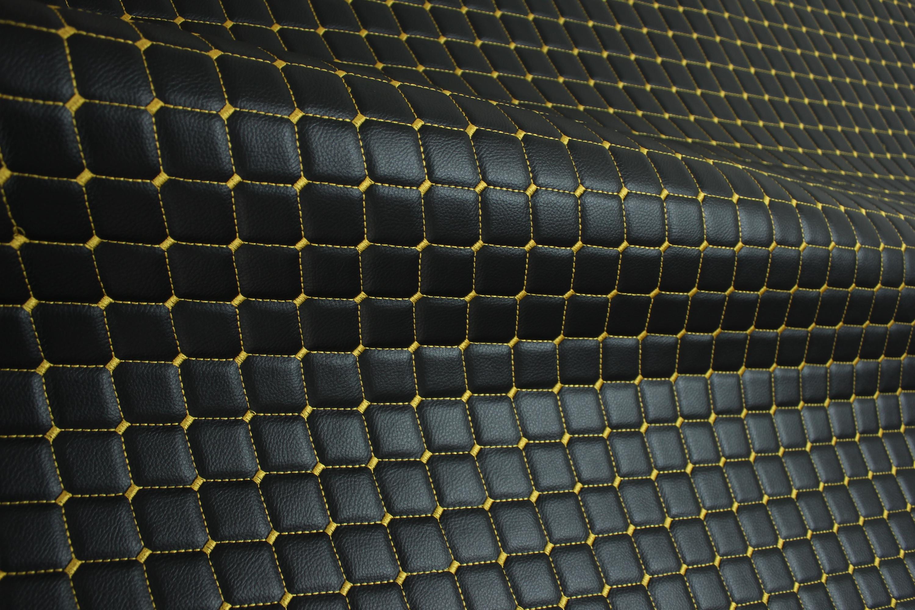 Gold Black Quilted Vinyl Faux Leather Car Upholstery Fabric | 2"x2 ...
