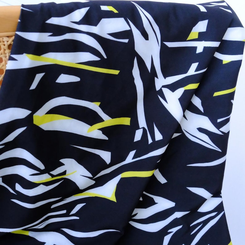 Atlantis Abstract Zebra Print Polyester Fabric, Black White Yellow ...