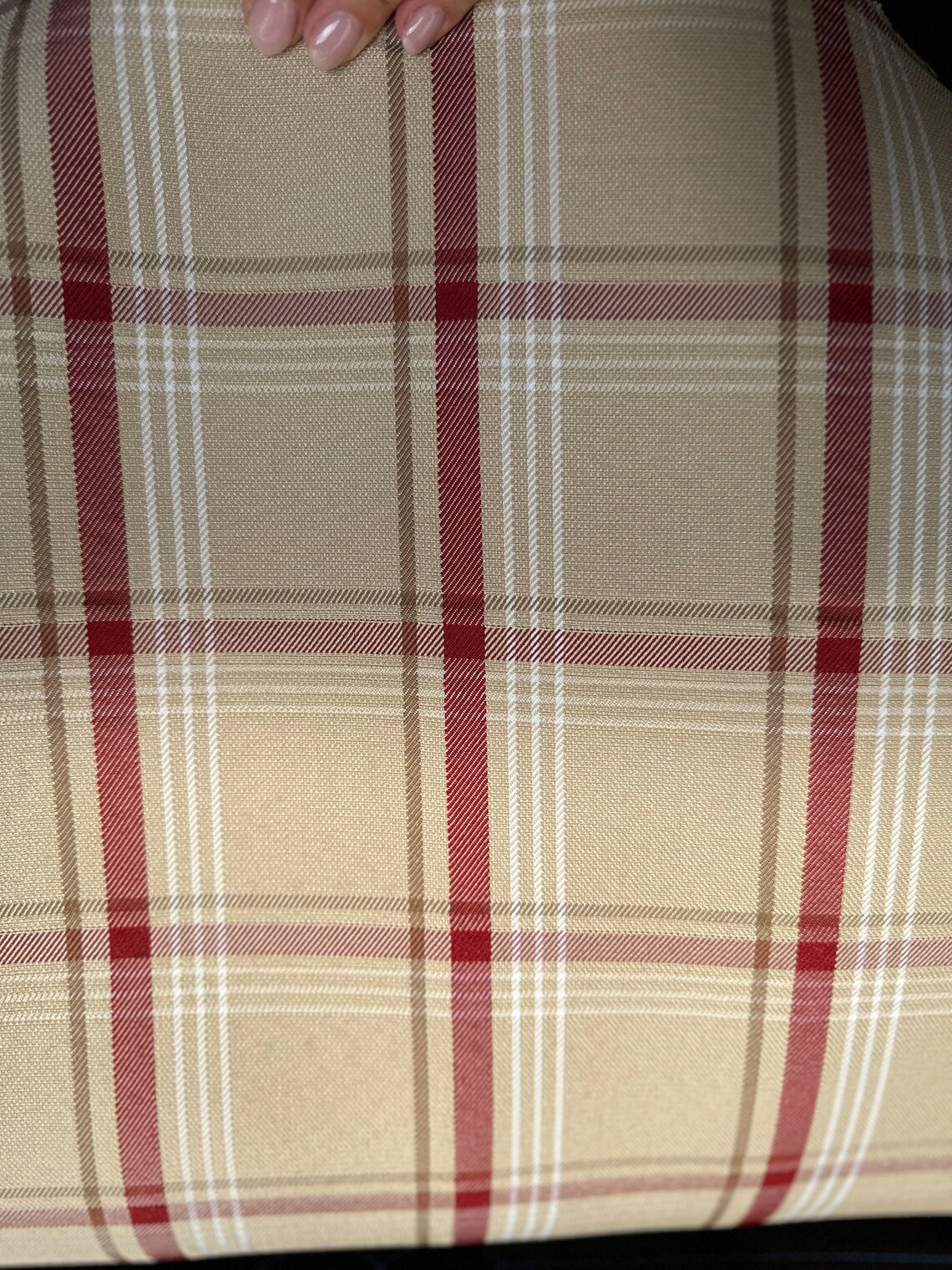 Beige Tan Burgundy Plaid Car Upholstery Fabric - VW Golf GTI MK7- 3mm ...