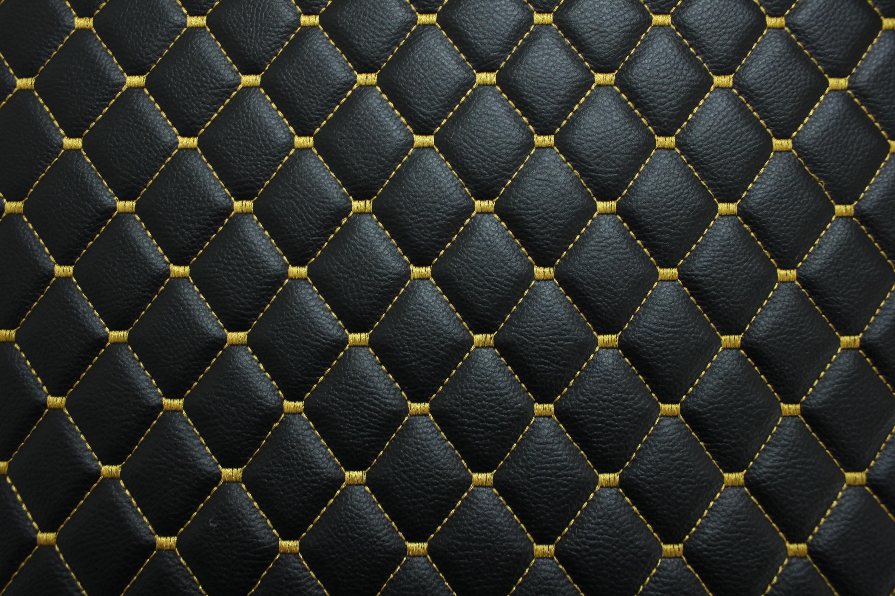 Gold Black Quilted Vinyl Faux Leather Car Upholstery Fabric | 2"x2 ...