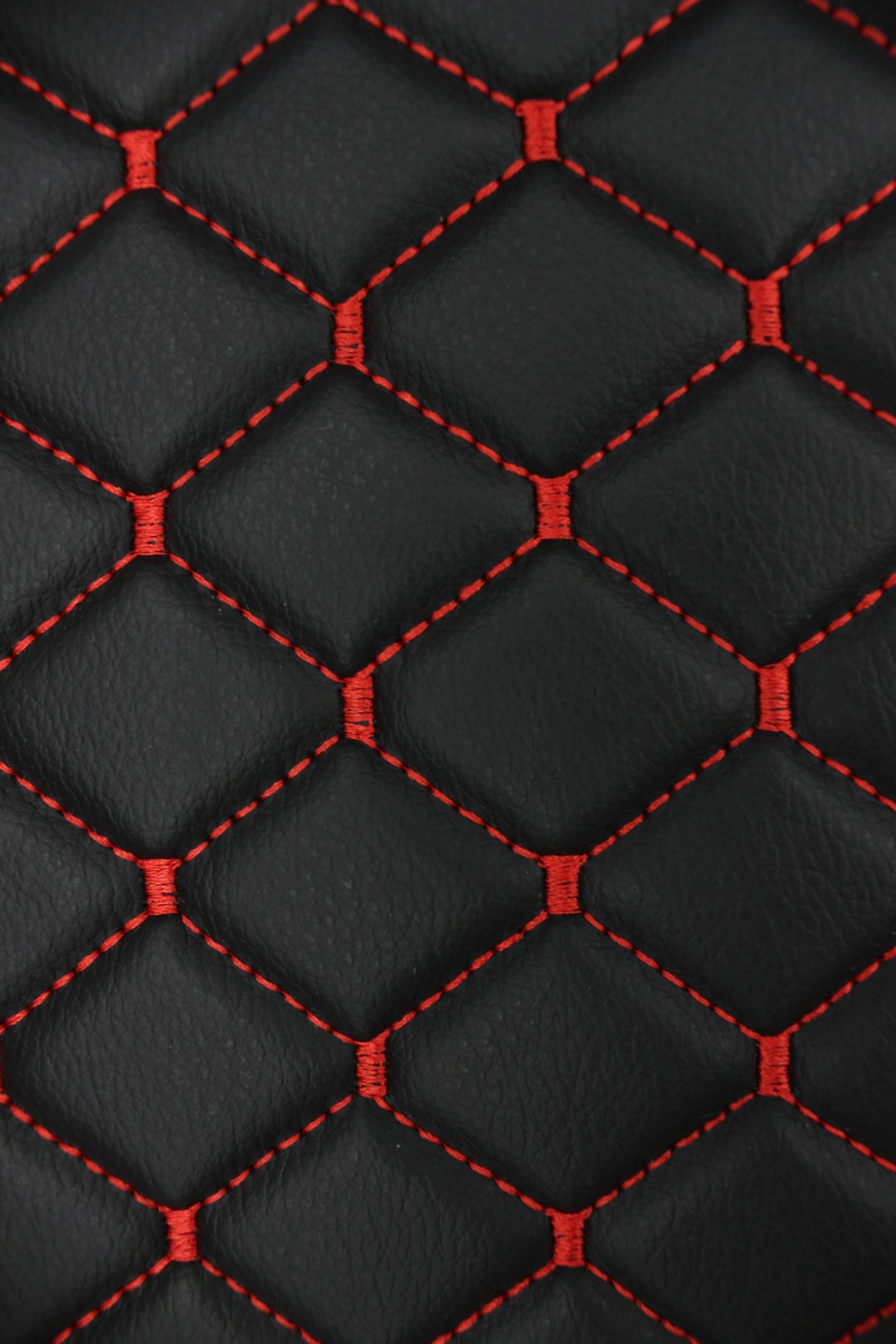 Black Red Quilted Vinyl Faux Leather Car Upholstery Fabric | 2"x2 ...