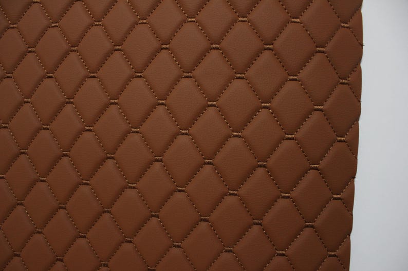 Tan Tan Quilted Vinyl Faux Leather Car Upholstery Fabric | 2