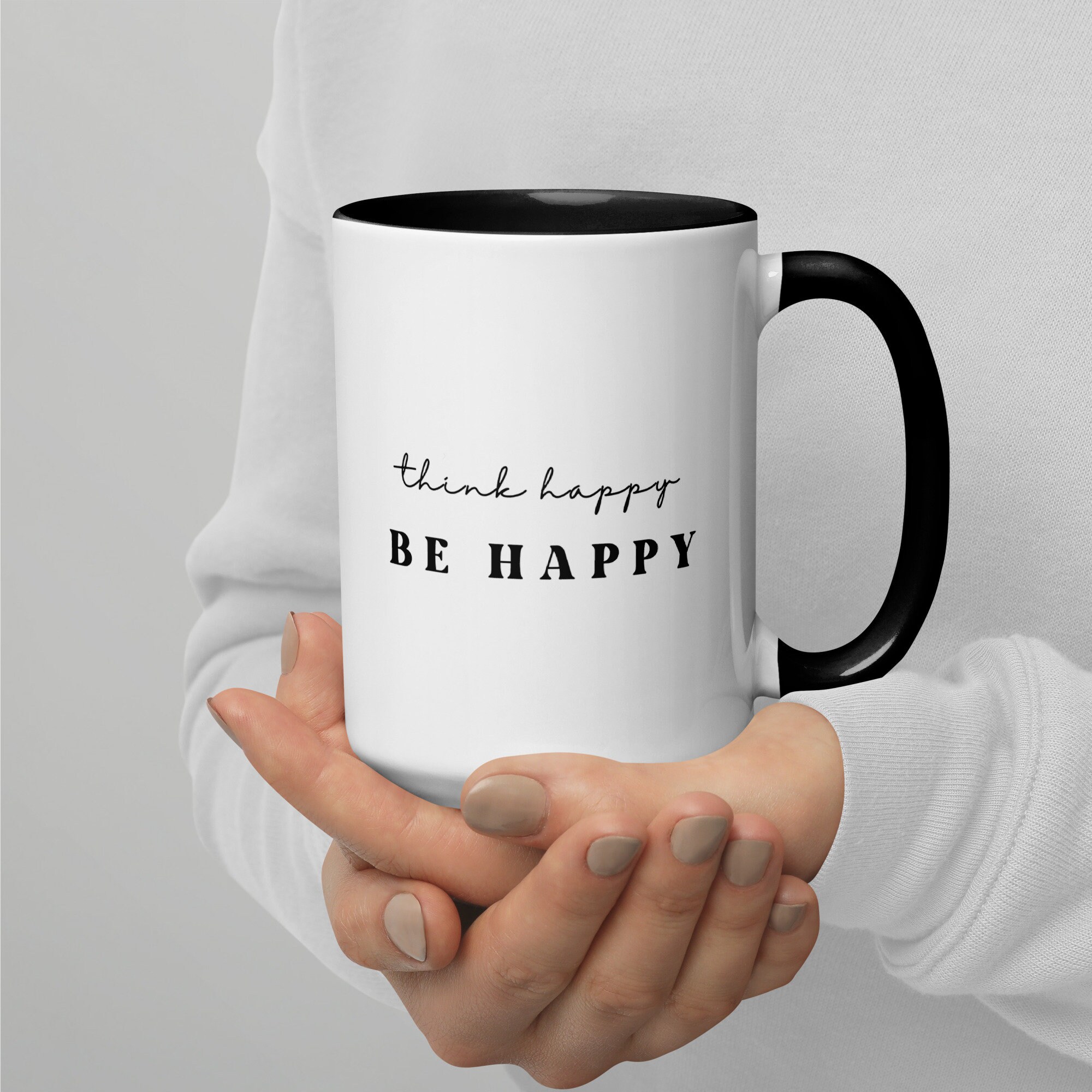 Mugs, Custom Gifts, Think Happy, Be Happy Mug, Ceramic Mug, Gift Idea ...