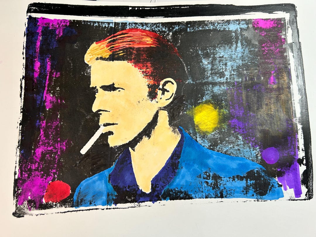 David Bowie Thin White Duke Gelli Print: A3 Acrylic Painting - Etsy
