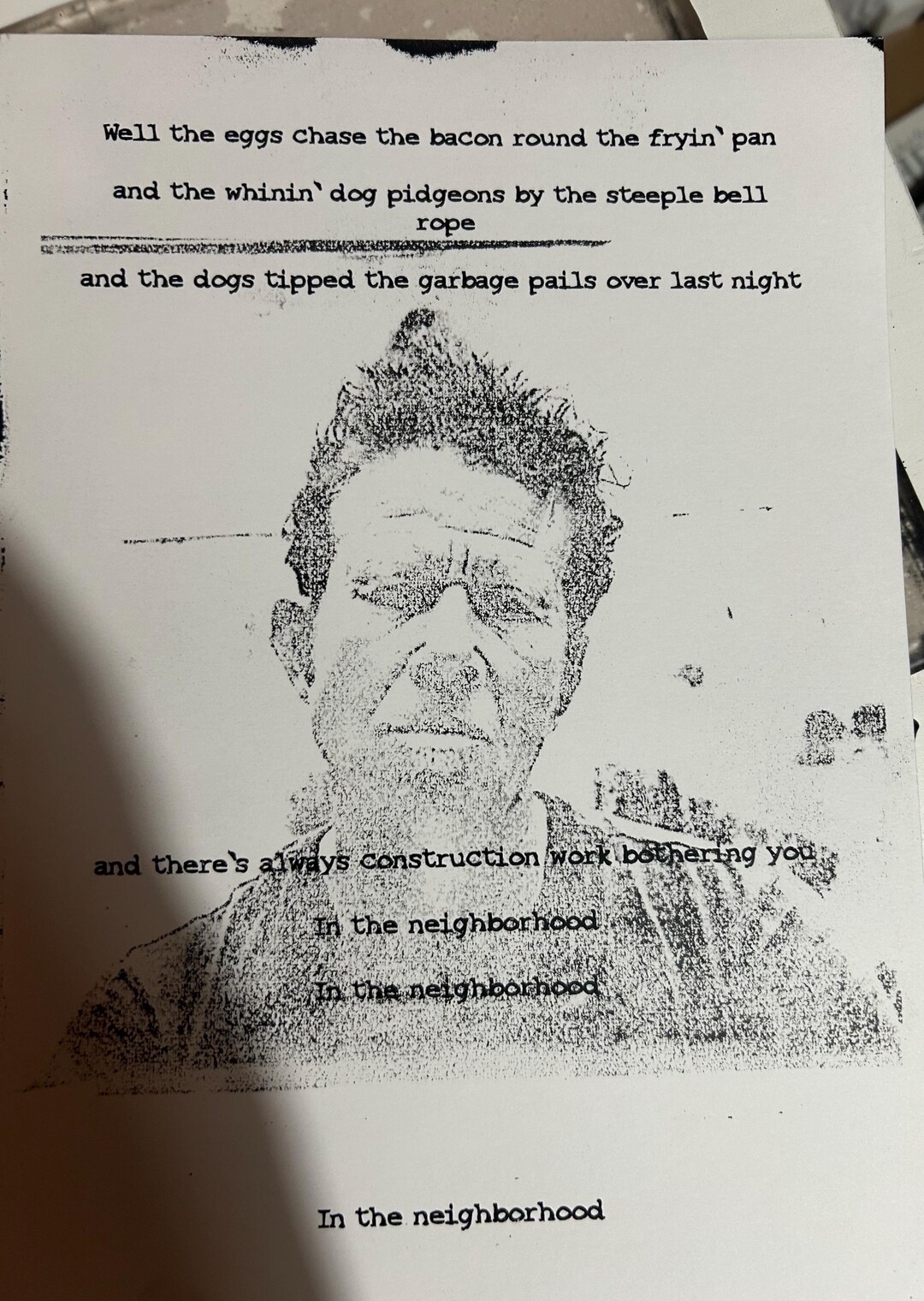 Tom Waits In The Neighbourhood Lyrics Gelli Print Painting A4