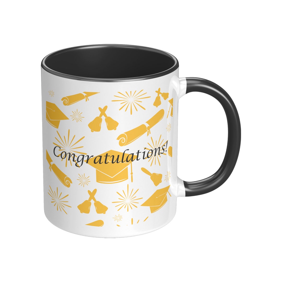 Gold Graduation Caps and Diplomas With Congratulations Mug, Graduation ...