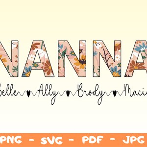 Nanna Floral Png Svg, Personalized Nanna Shirt With Grandchild Names ...
