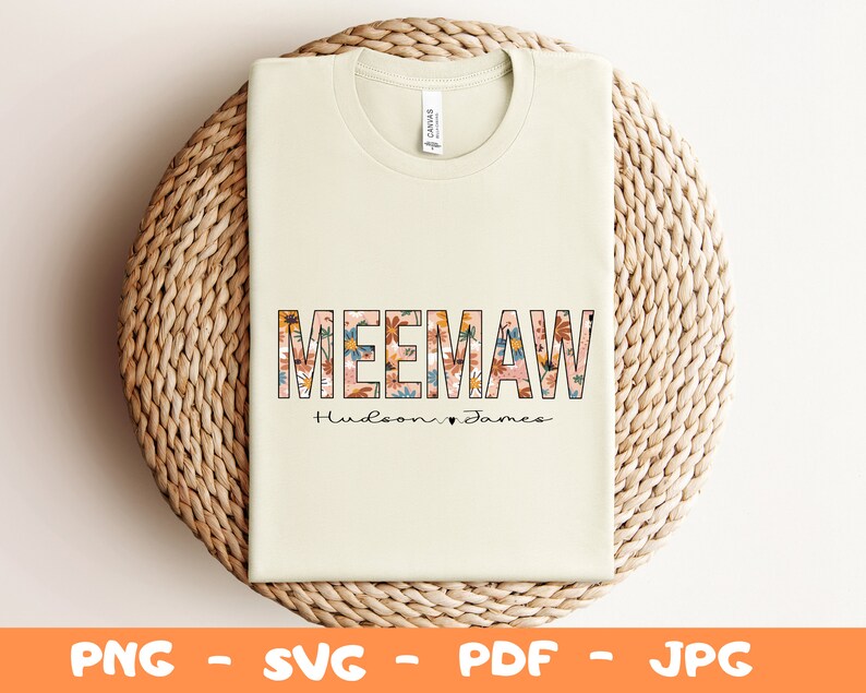 Floral Meemaw Shirt Design, Personalized Grandchild Names (PNG SVG ...
