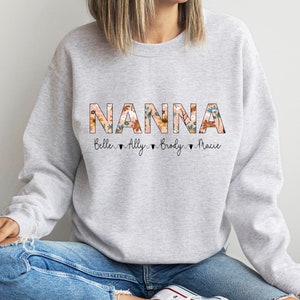 Nanna Floral Png Svg, Personalized Nanna Shirt With Grandchild Names ...
