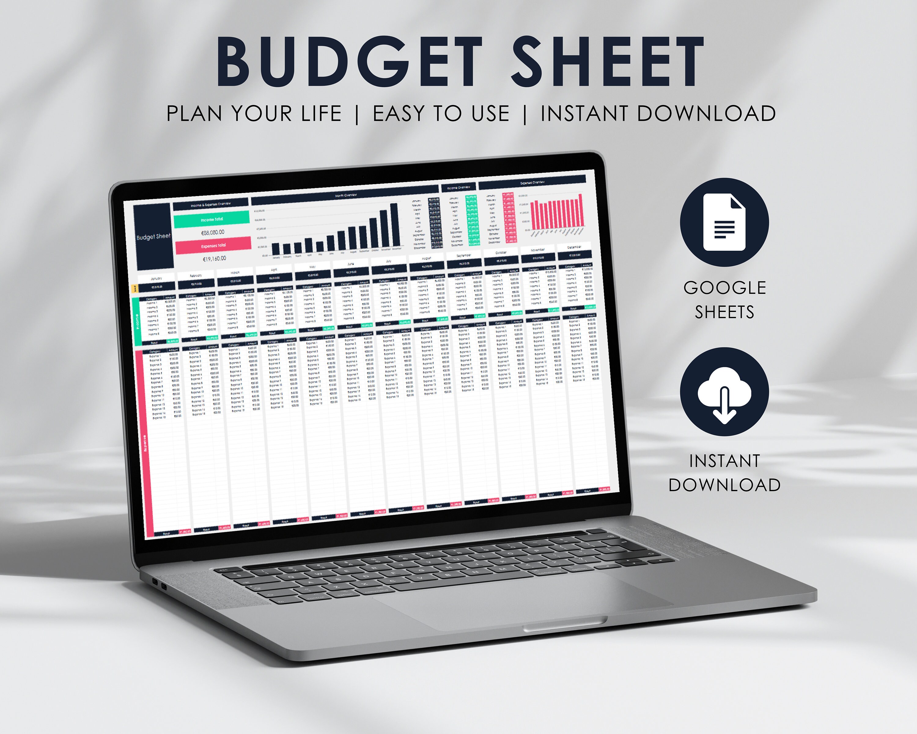 Digital Budget Spreadsheet Template | Budget Tracker | Finance Sheet ...