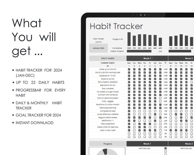 HABIT GOAL Tracker for Every Day in 2024 - Etsy