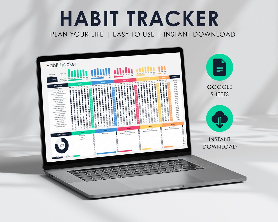 Colorful Digital Daily Habit Tracker Spreadsheet Template Daily Planner ...