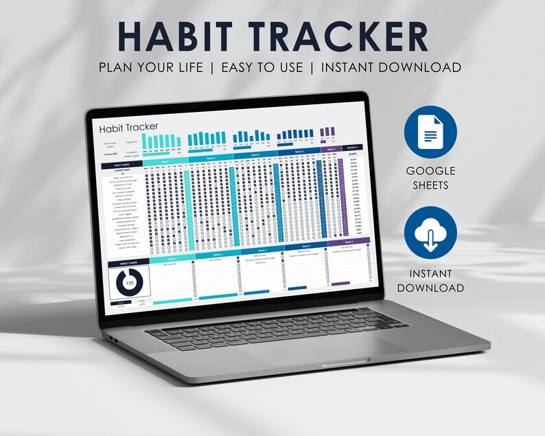 Blue Digital Daily Habit Tracker Spreadsheet Template Daily Planner ...