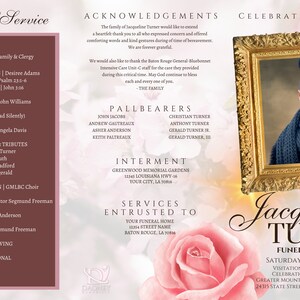 4-page Funeral Program Design | Pink and Gold Obituary | Canva Template ...