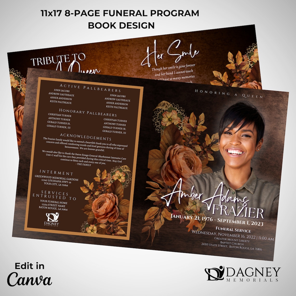 8-page Funeral Program Book Design | Harvest & Fall Inspired | Obituary ...