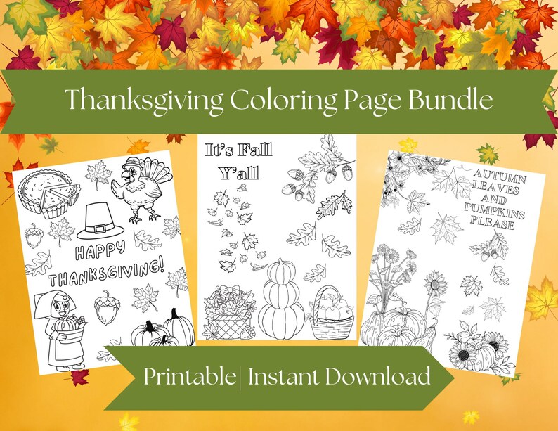 Printable Thanksgiving Holiday Coloring Page Bundle for Kids Activities ...