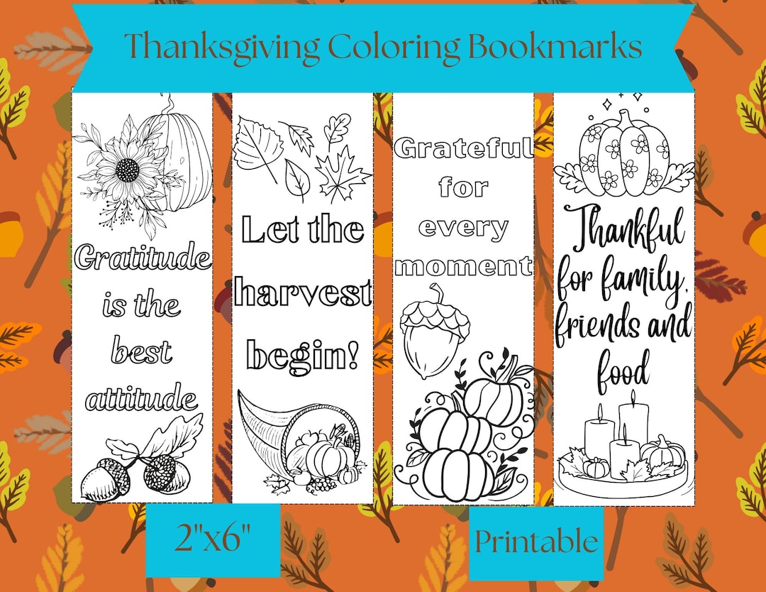Printable Thanksgiving Holiday Coloring Bookmarks for Kids Activity or ...