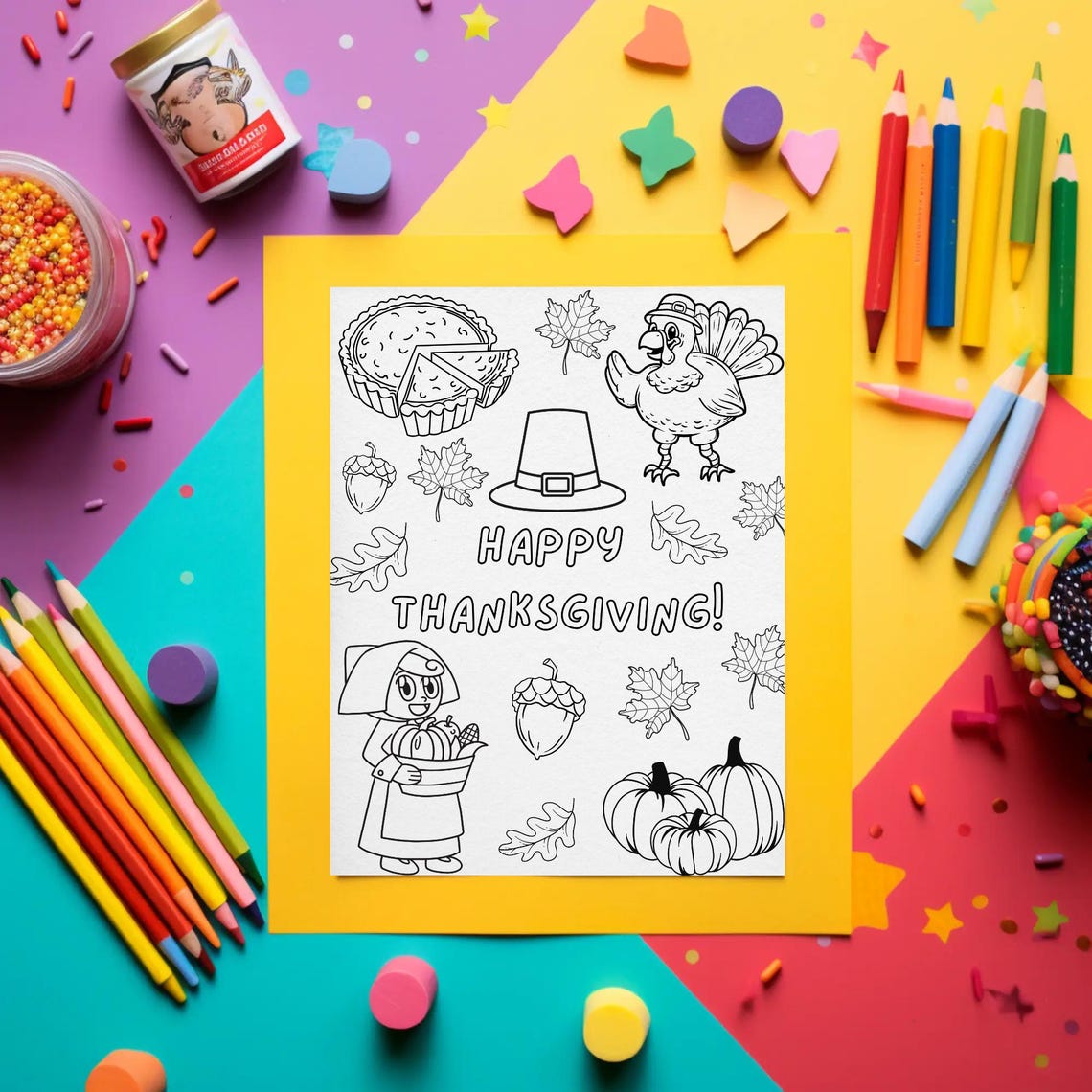 Printable Thanksgiving Holiday Coloring Page Bundle for Kids Activities ...