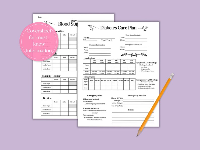 Diabetes Management Printable | Blood Sugar Log | Insulin Tracker ...