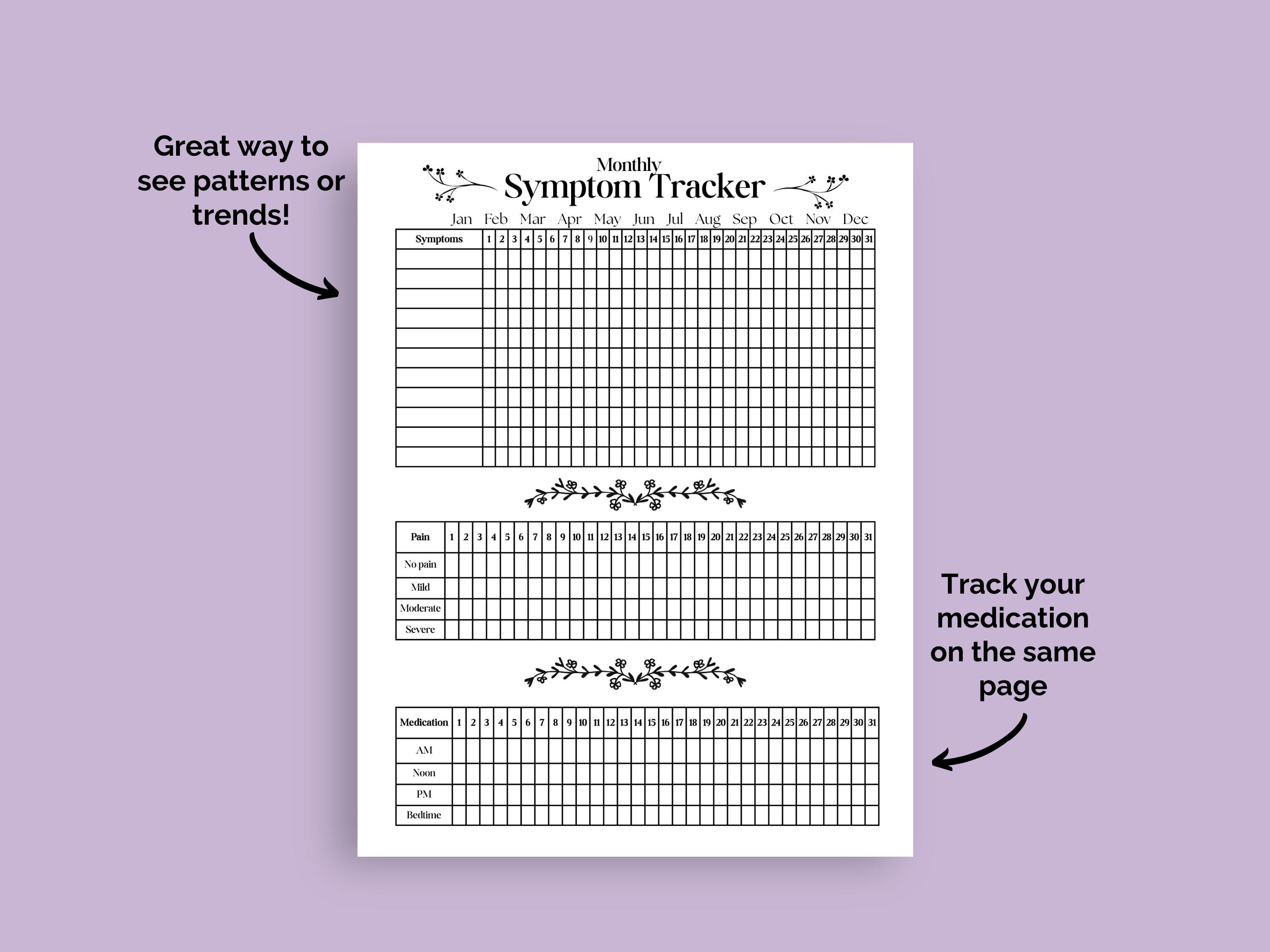 Health & Symptom Tracker Printable PDF | Daily, Weekly, Monthly Planner ...