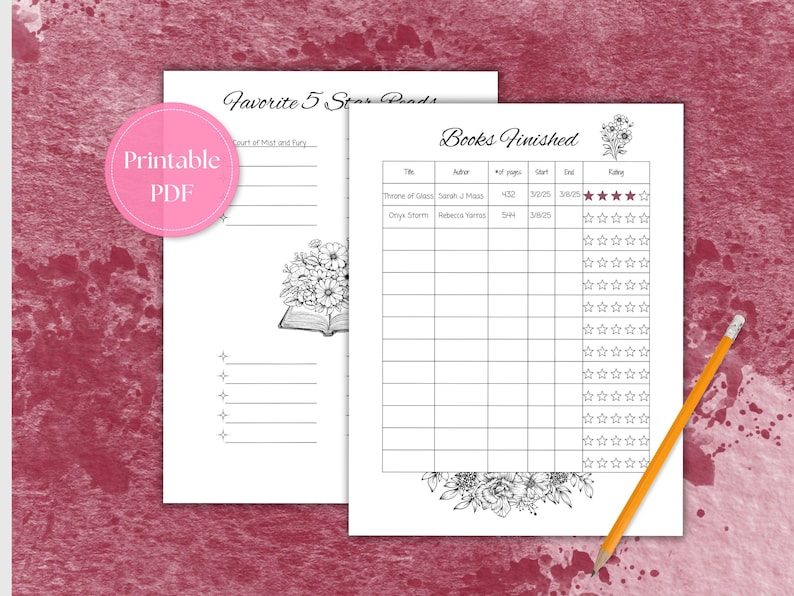 Printable Reading Journal 2025: Book Review Tracker (PDF) - Etsy