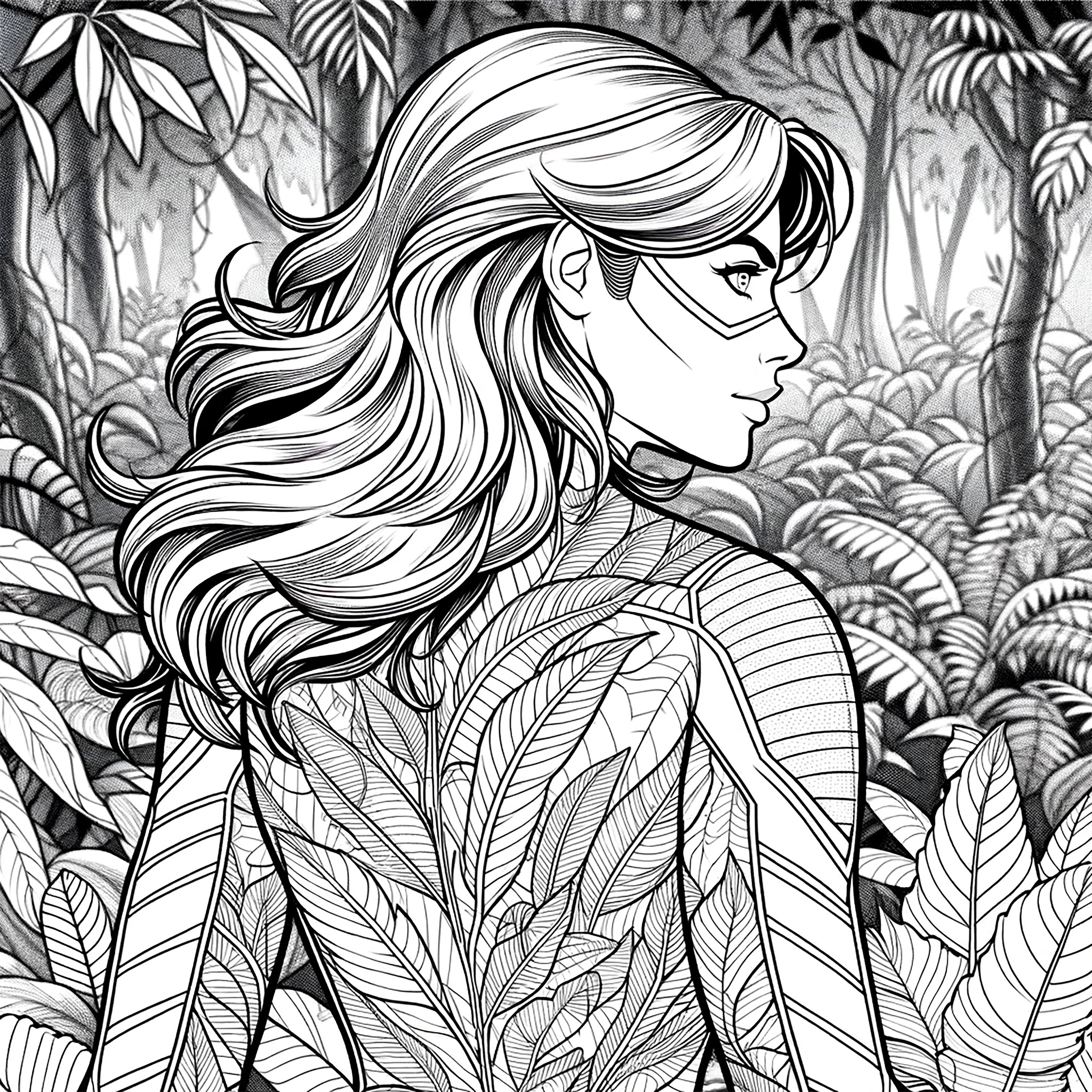 Women Superheroes jungle Woman Warrior Coloring Pages for Adults ...