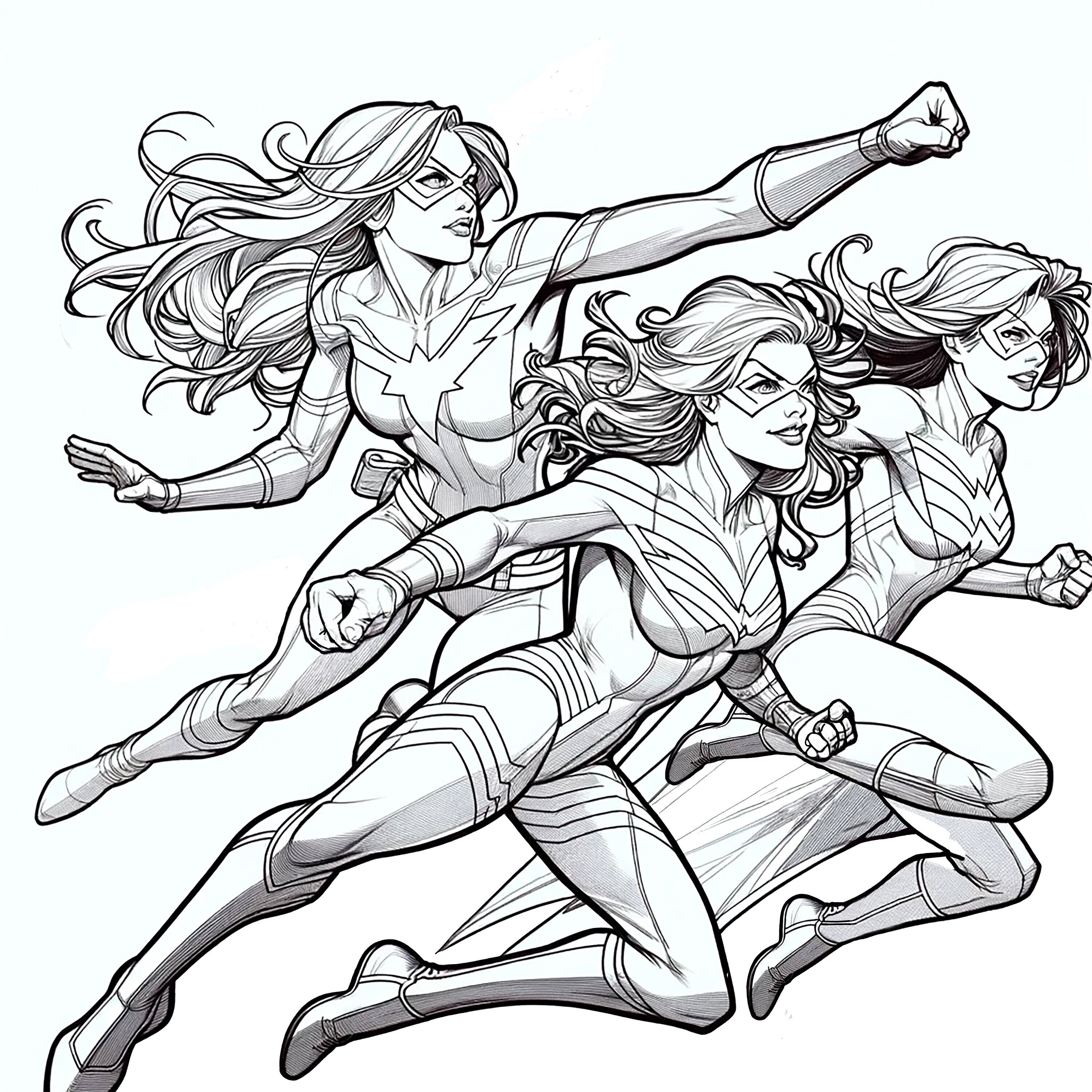Women Superheroes Trio Coloring Pages for Adults. Grayscale Coloring ...